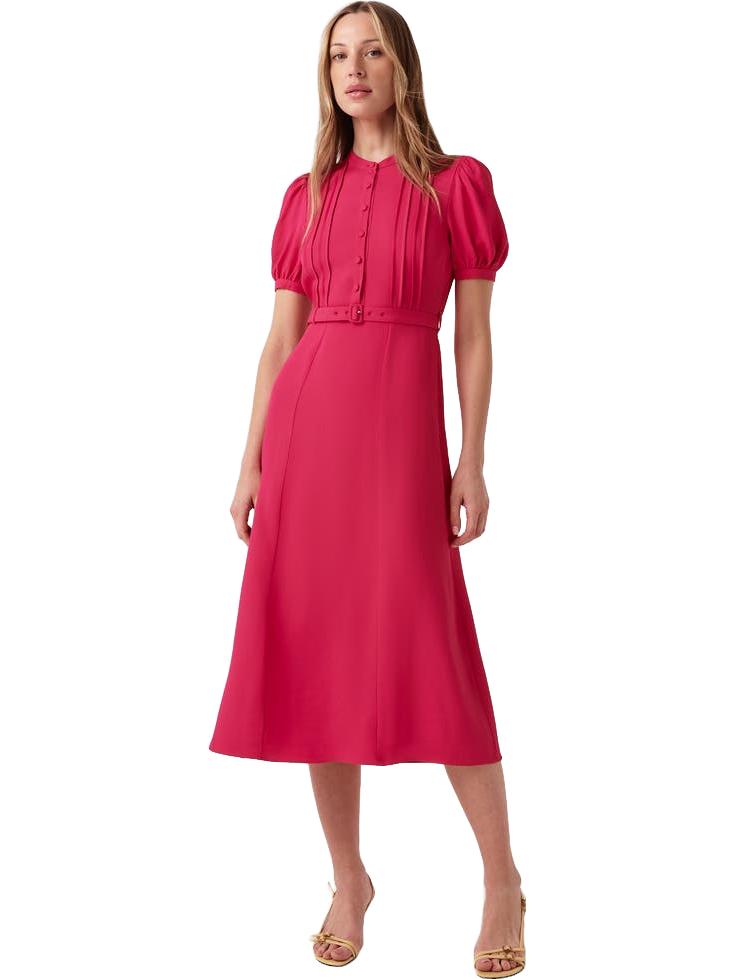 GHOST LONDON Ghost London Francis Round Neck Puff Sleeve Crepe Midi Dress